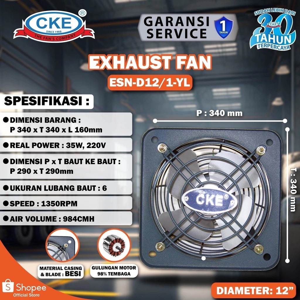 Jual Exhaust Fan CKE Standard ESN -D12/1-YL 12 Inch Kipas dinding ...