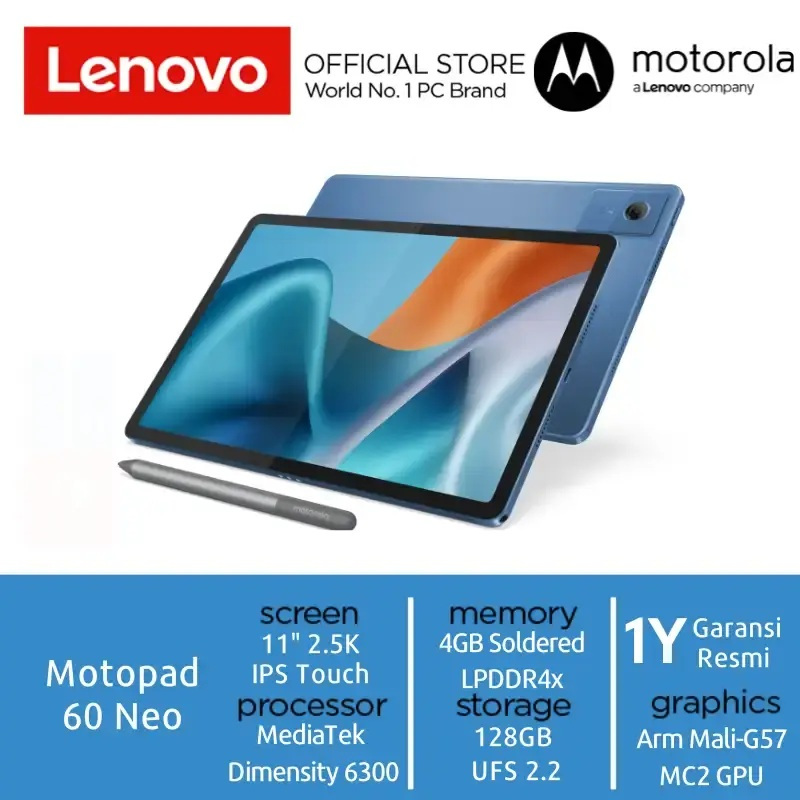 Jual MOTOROLA Moto pad 60 Neo MD 6300/4GB/128GB UFS/11"2.5K Touch ...
