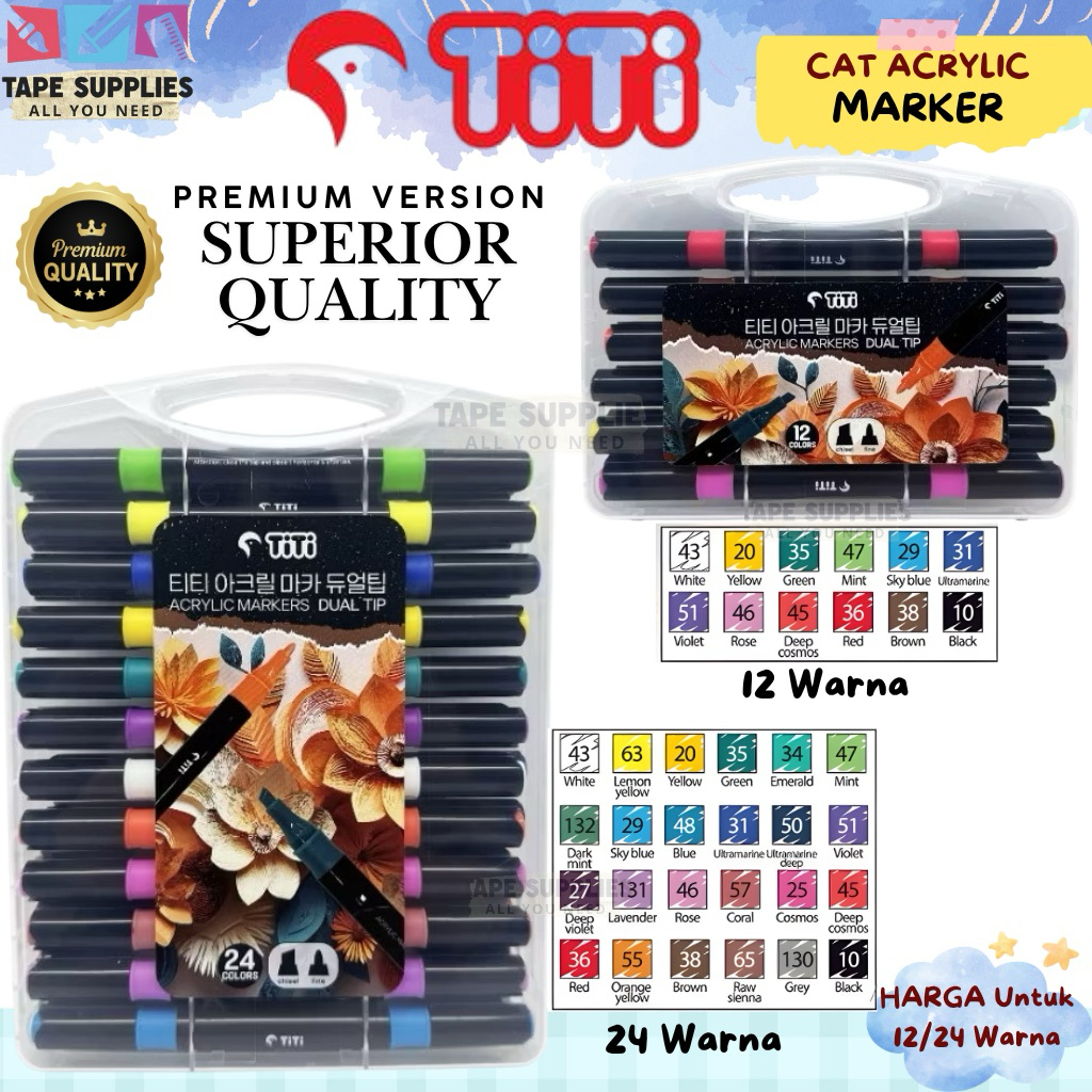 Jual TITI Acrylic Marker Dual Tip – 12 / 24 Warna Premium (NEON COLOR ...