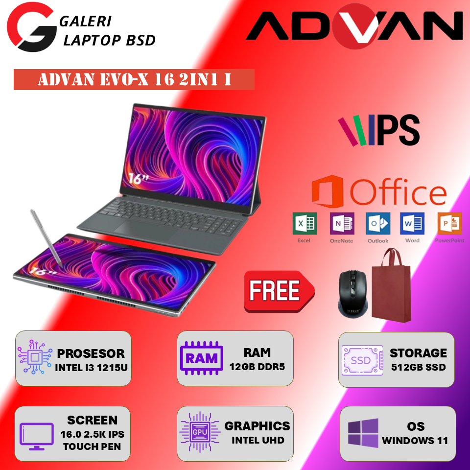 Jual Laptop 2in1 ADVAN EVO-X Intel Core i3 1215U Ram 12GB 512GB Ssd 16 ...
