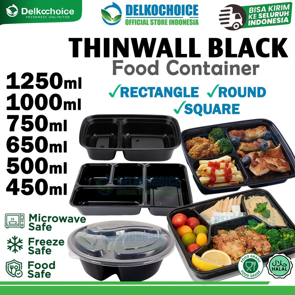 Jual THINWALL HITAM Food Container Black Rectangle Round Catering ...