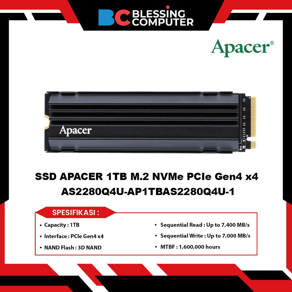 Jual SSD APACER 1TB M.2 NVMe PCIe Gen4 x4 AS2280Q4U-AP1TBAS2280Q4U-1 | Shopee Indonesia