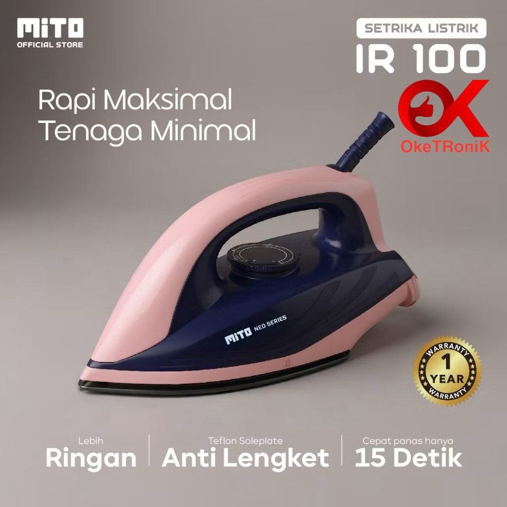 Jual MIT Setrika Listrik IR 100 | Cepat Panas Alas Teflon Soleplate ...