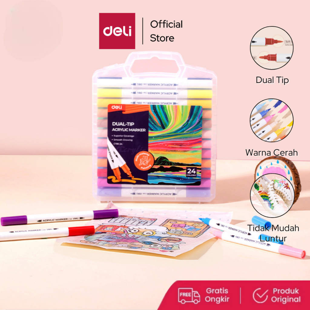 Jual Deli Spidol Akrilik Dual Tip / Acrylic Marker Dual Tip Warna Cerah ...