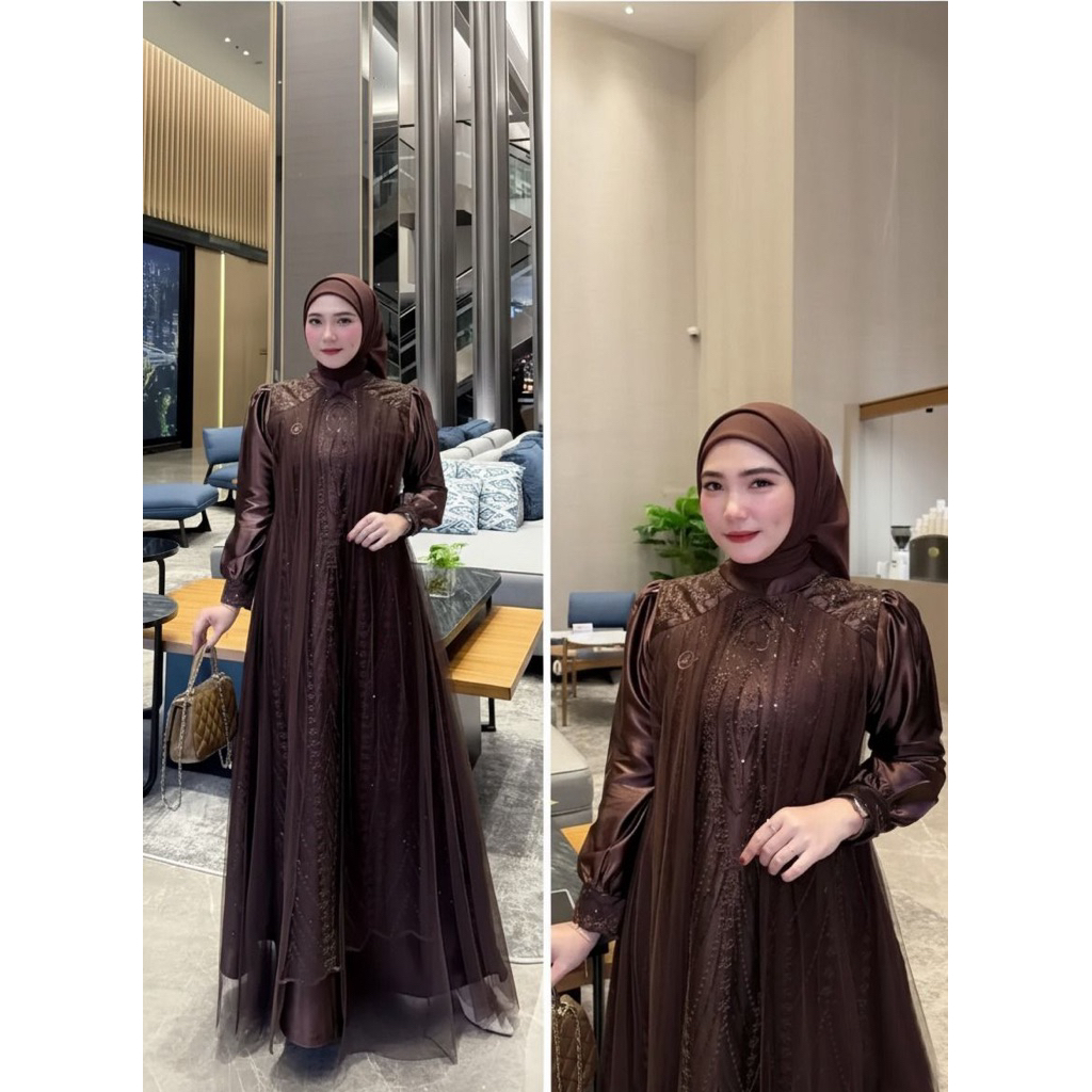 Jual Gamis lebaran 2026 velvet mix brokat aplikasi tile LEYA dress ...