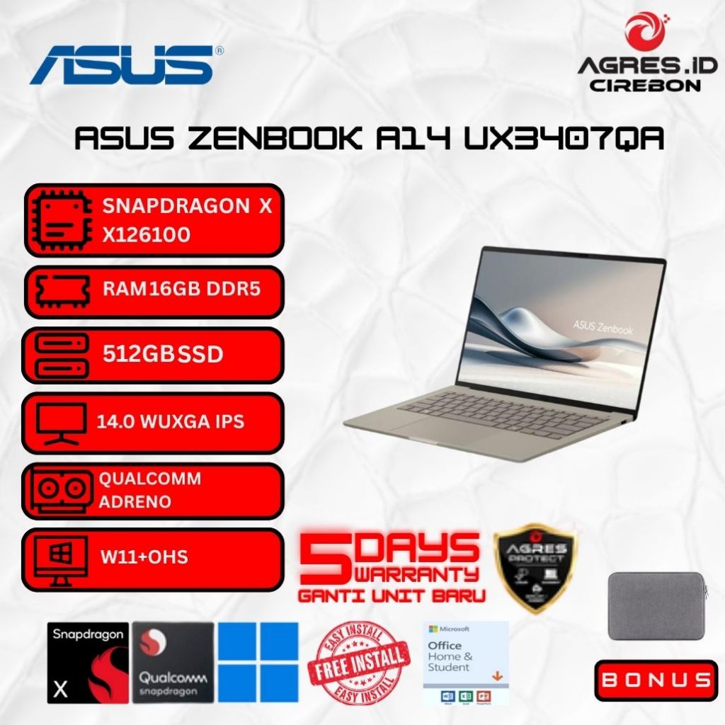 Jual ASUS ZENBOOK A14 UX3407QA SNAPDRAGON X X126100 16GB 512GB W11+OHS ...