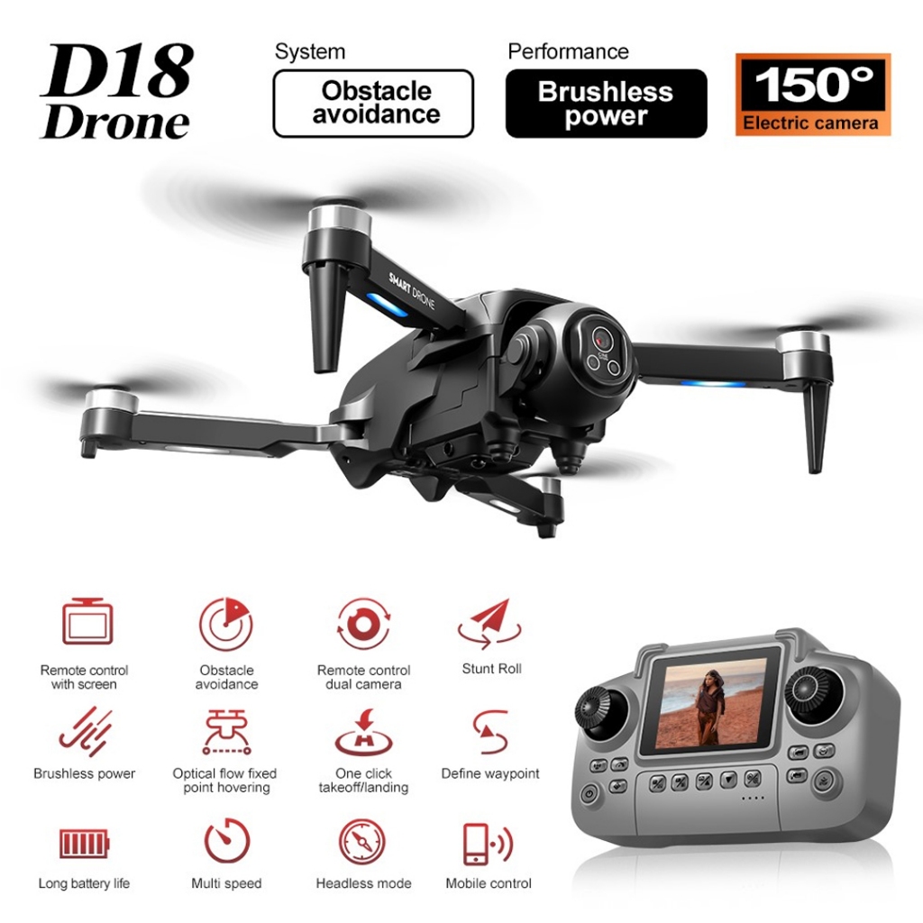 Jual Drone D18 Brushless Quadcopter Obstacle Avoidance Drone 4K Camera ...