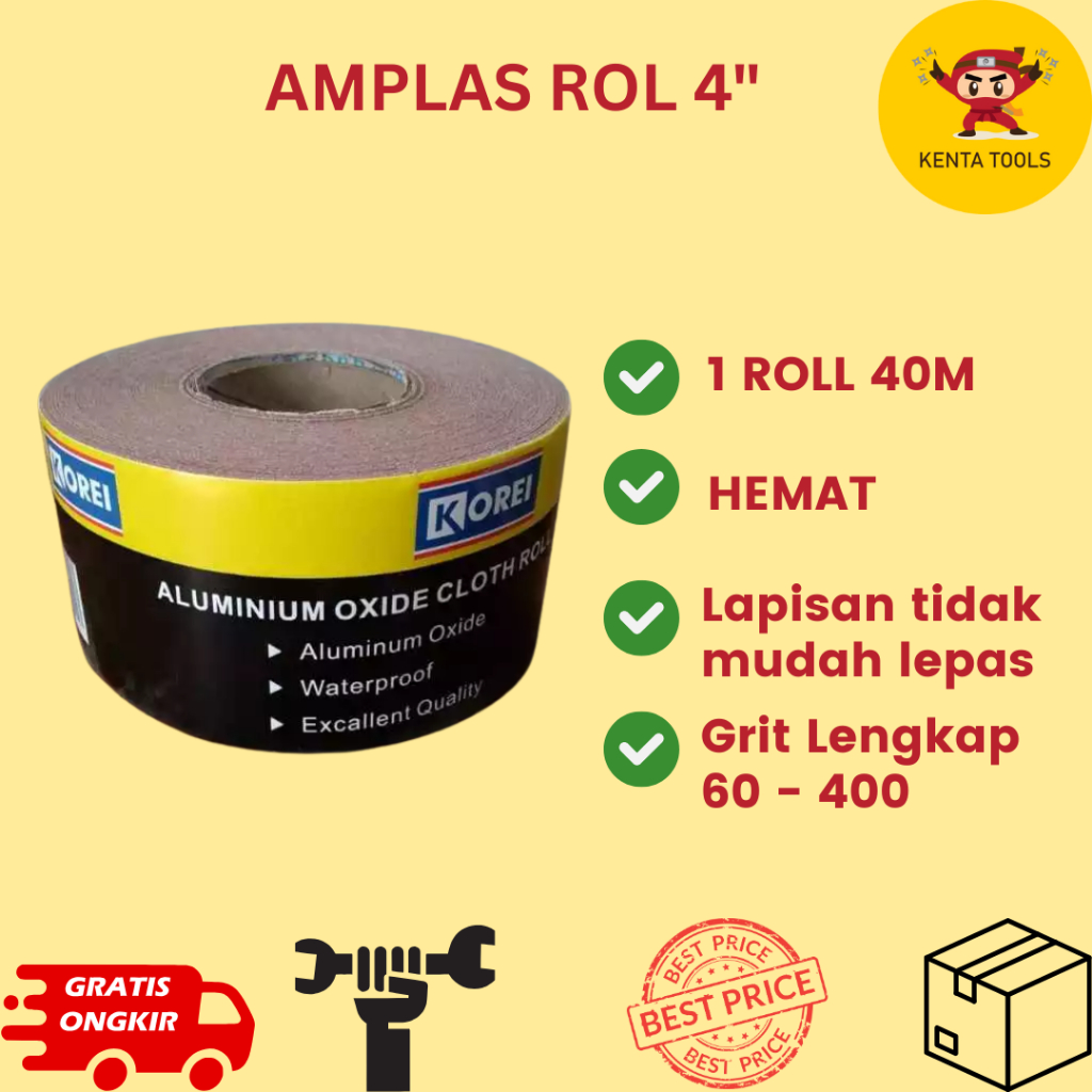 Jual Amplas Roll 4 Inch KOREI 1 Roll 40 Meter - Amplas Kain Waterproof ...