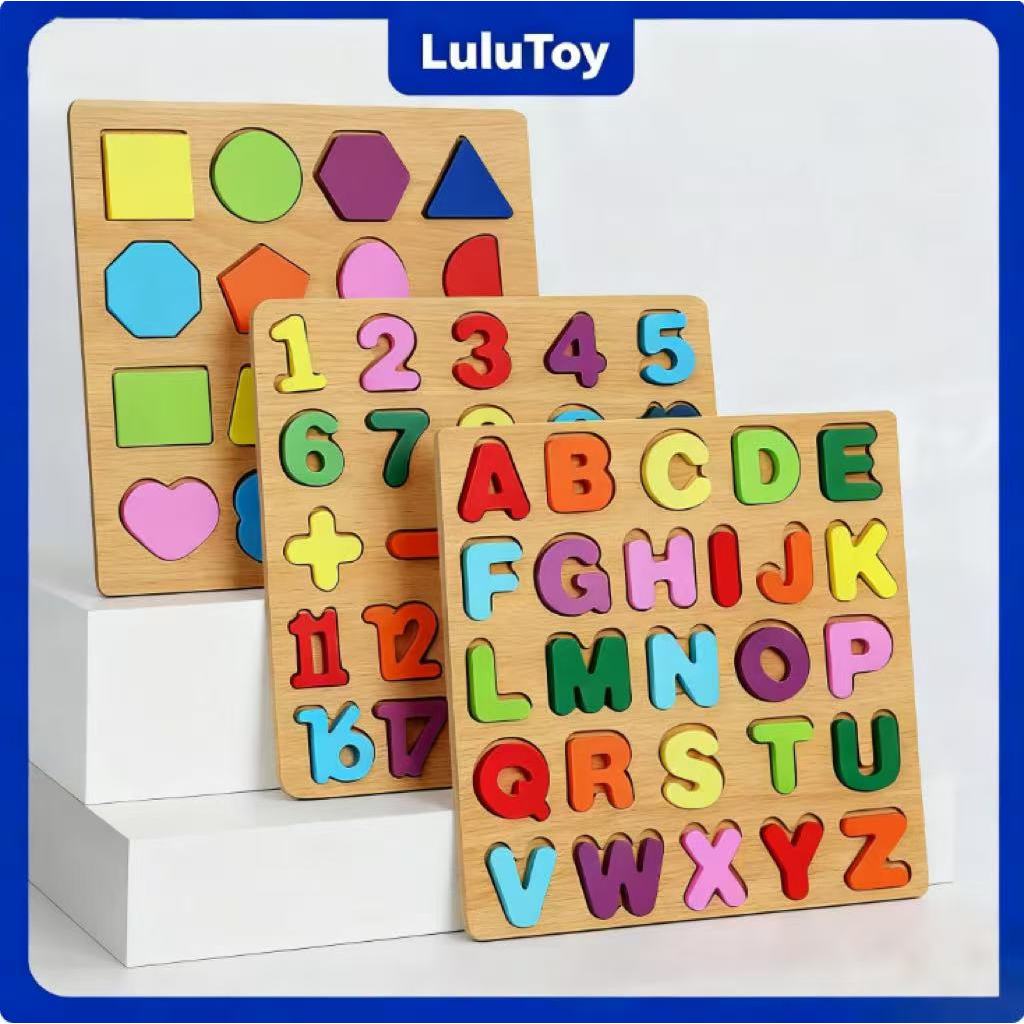 Jual LuluToy Mainan Edukasi Kayu Anak: Puzzle Huruf Abjad Angka Bentuk ...
