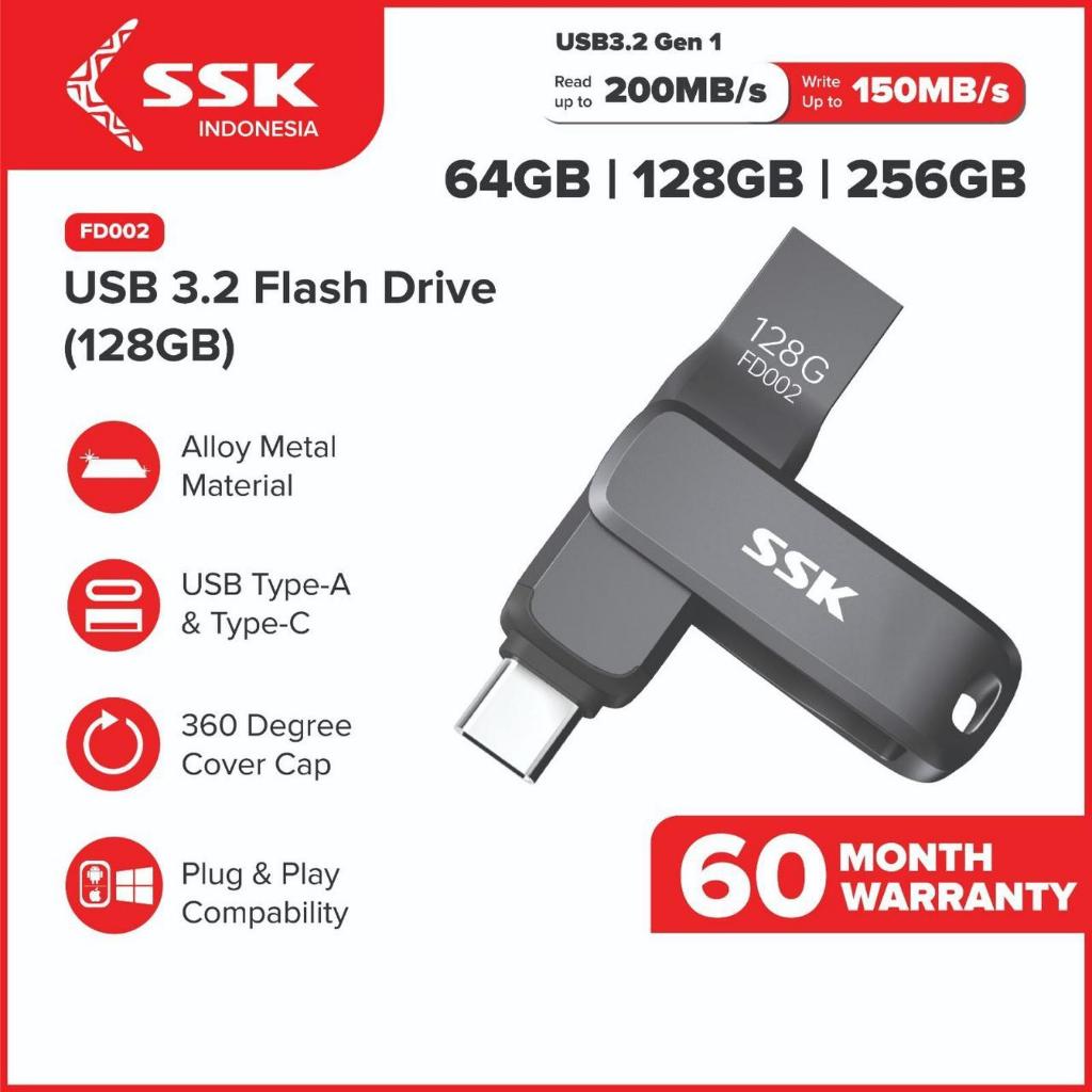 Jual SSK FD002 Flashdisk OTG Dual Drive USB 3.2 + Type C 230Mbps ...