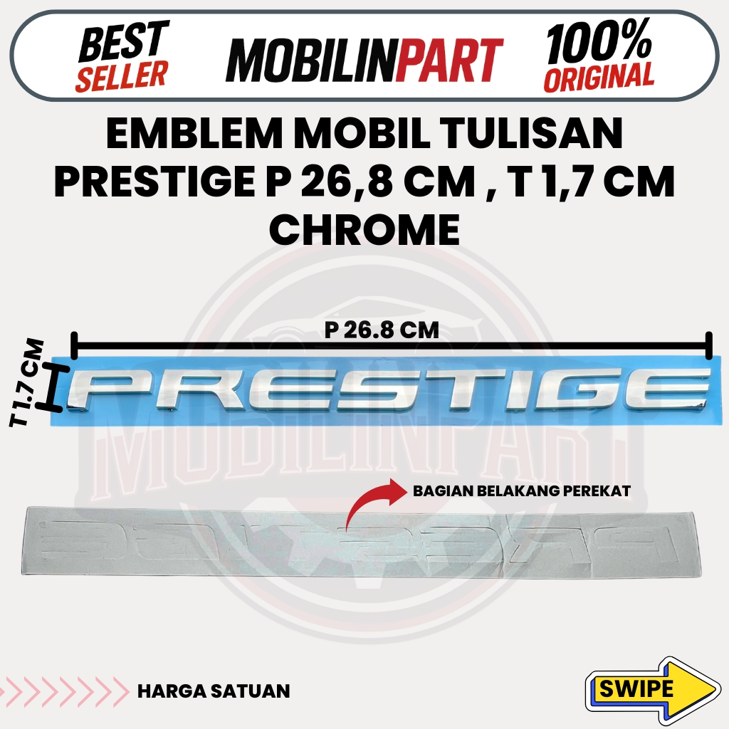 Jual Emblem Mobil Tulisan PRESTIGE Chrome P 26,8 Cm, T 1,7 Cm | Shopee ...