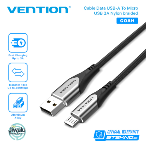 Jual Vention Cotton Braided USB 2.0 A Male to Micro-B Male 3A Cable ...