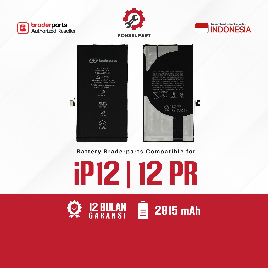 Jual BraderParts Baterai Battery Batre For iP12 / 12Pr BPBT-G02-000420 ...