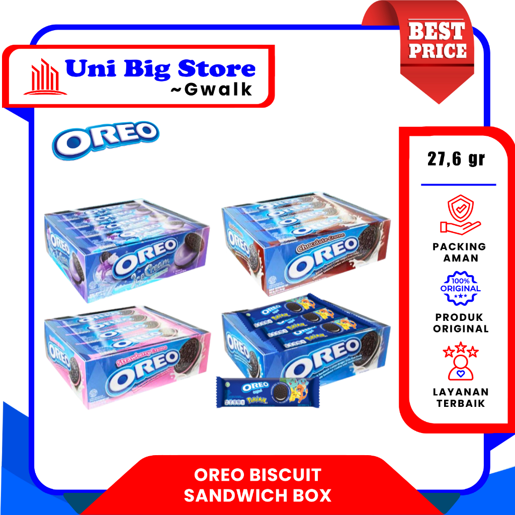 Jual OREO BISCUIT SANDWICH ORIGINAL VANILLA STRAWBERRY CHOCOLATE ~ 12 ...