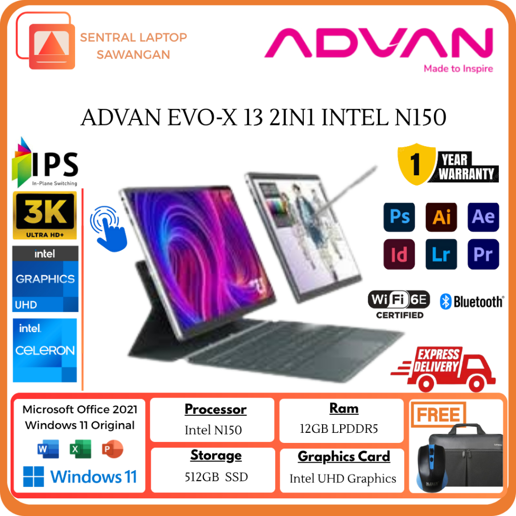 Jual NEW ADVAN EVO-X 16 2IN1 INTEL I3 1215U ram 12GB ssd 512GB 16 ...