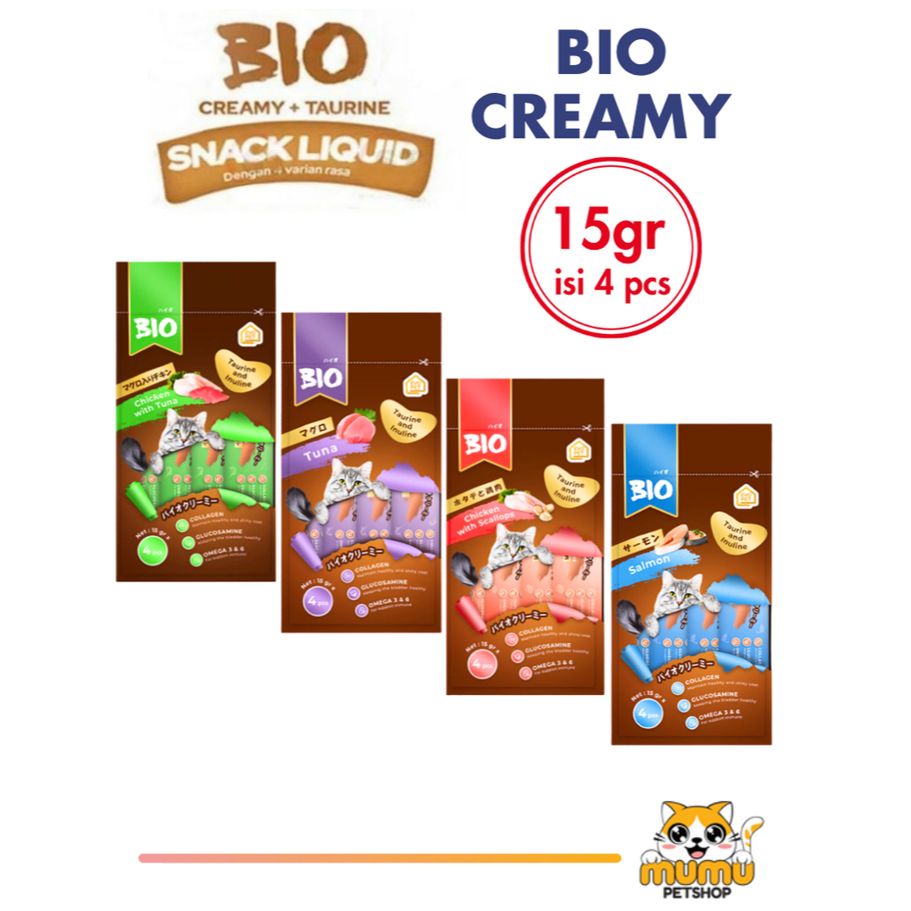 Jual BIO CREAMY 60GR CEMILAN SNACK KUCING ISI 4 PCS 15GR/PACK | Shopee ...