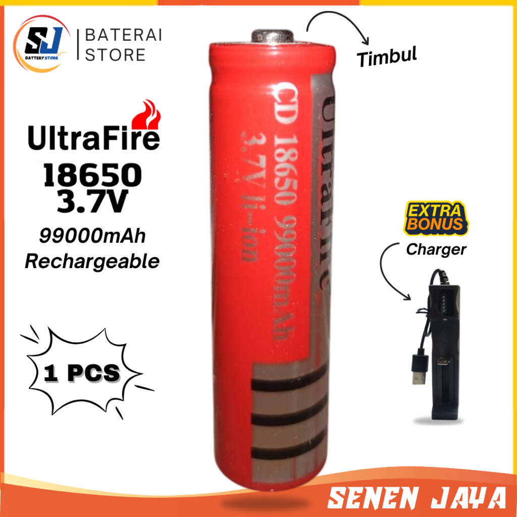 Jual GRATIS CHARGER!! Baterai Senter UltraFire Batre Li-ion 18650 3.7V ...
