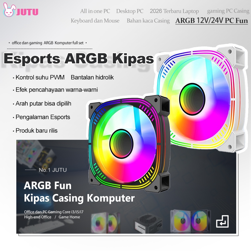 Jual JUTU Komputer Cpu Fan Casing 12cm Hitam/Putih Led Rgb Cooler Kipas ...