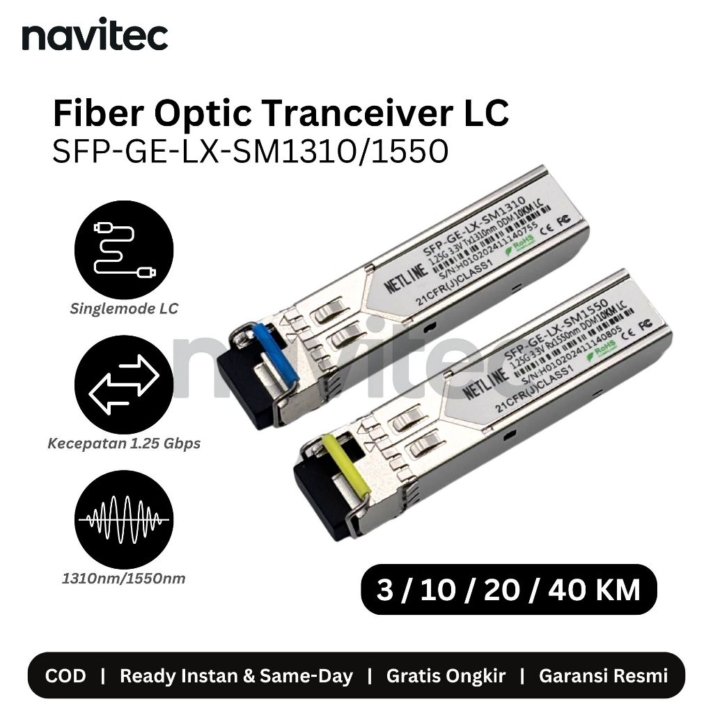 Jual Netline SFP Network Transceiver Fiber Optic LC Single Mode 1.25 ...