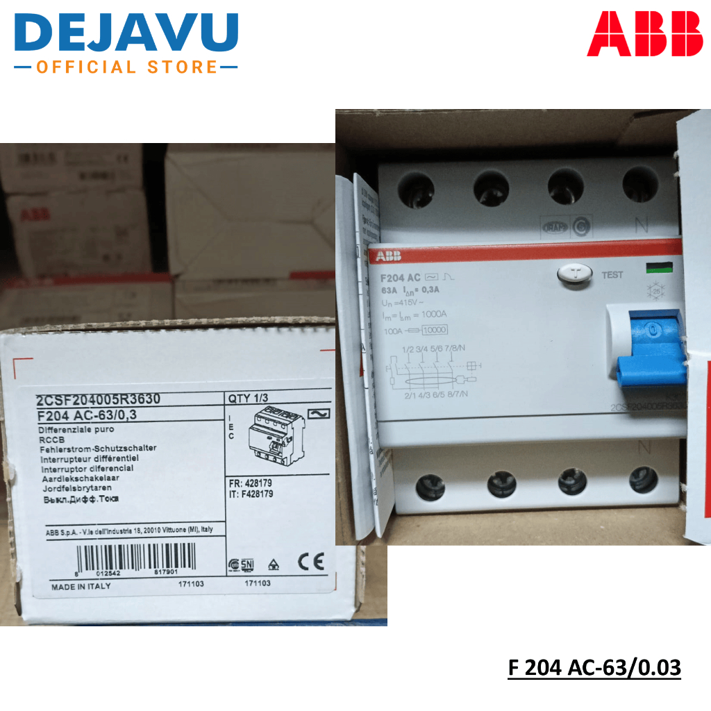 Jual ELCB/RCCB ABB F204 AC-63/0.3 IEC, 4P 63A, Type AC 300 mA ...