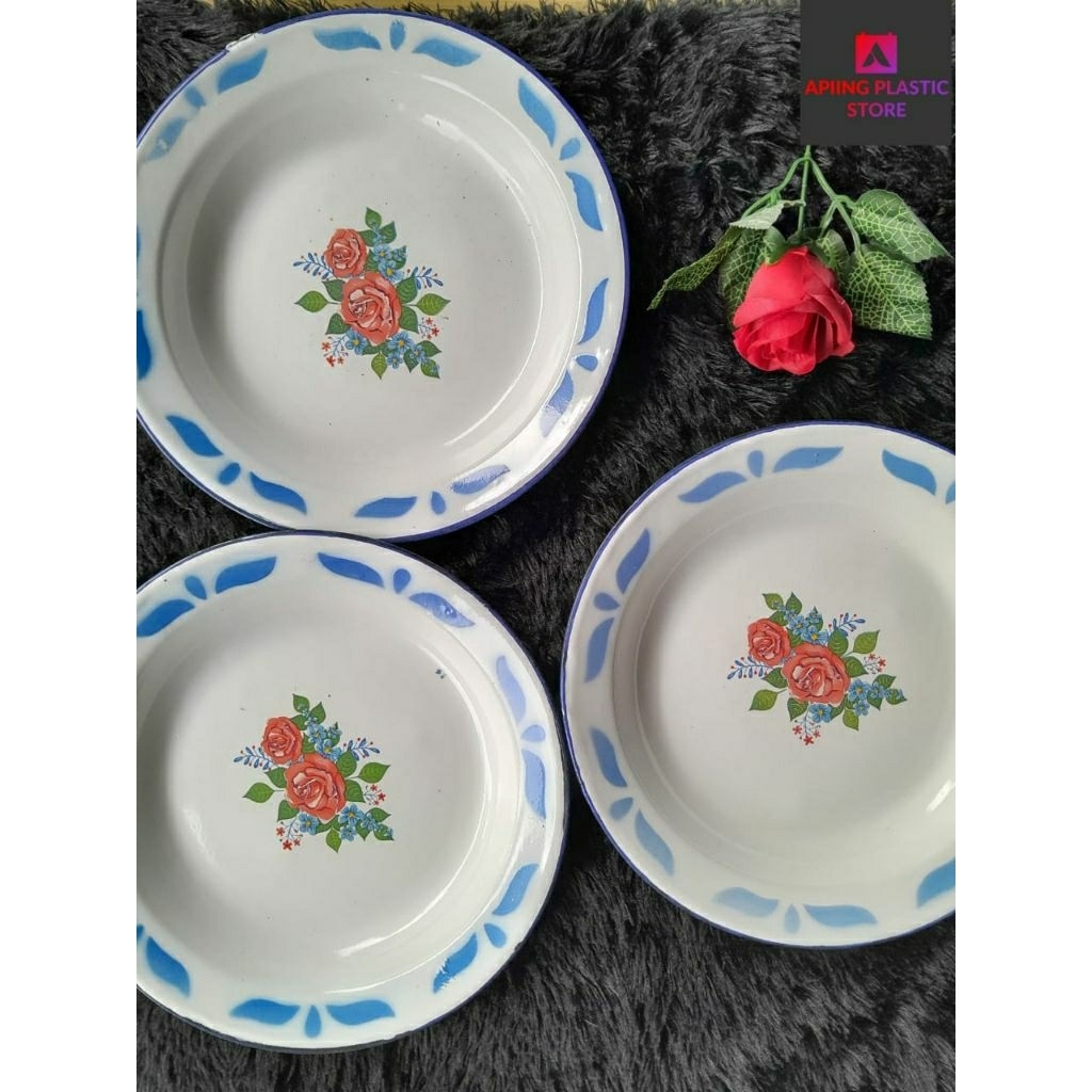 Jual (12pcs) PIRING ENAMEL/PIRING ENAMEL JADUL /PIRING ENAMEL MOTIF ...