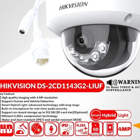 Jual Hikvision 4MP IP Camera Dome Hybrid Light Audio DS-2CD1143G2-LIUF ...
