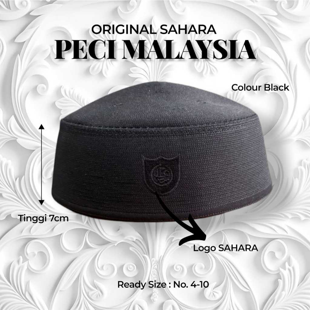 Jual SAHARA Peci Malaysia Hitam Logo Hitam Premium Export Quality ...