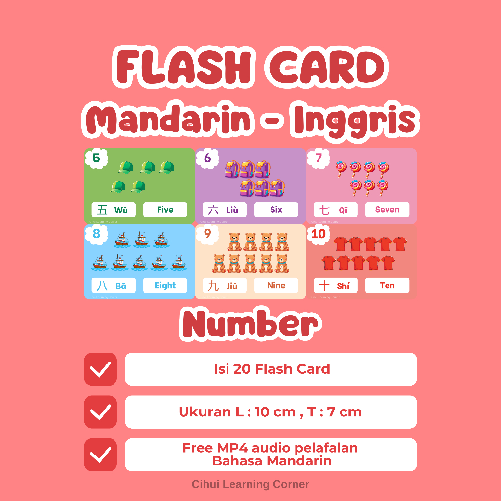 Jual Flash Card Belajar Anak Number 1-20 ( Mandarin - Inggris ) Free ...