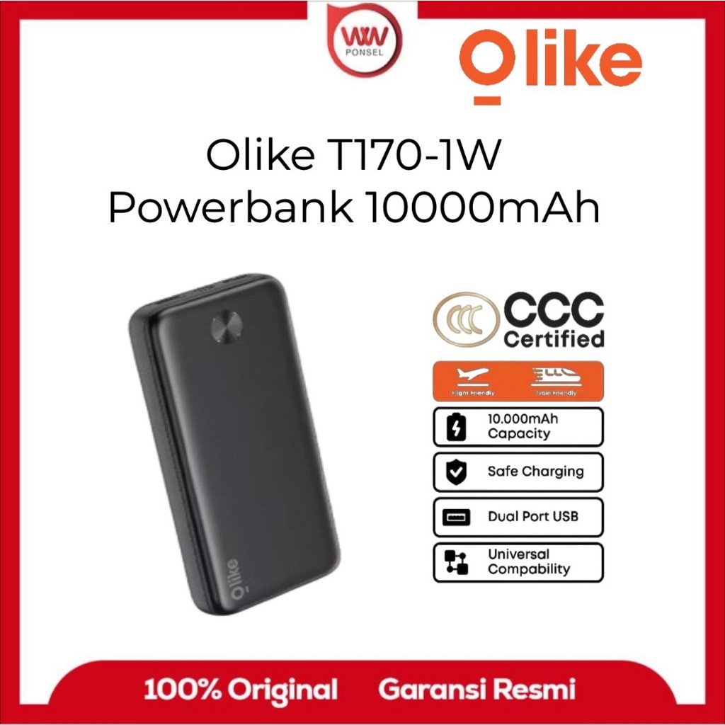 Jual Olike T170-1W Powerbank 10000mAh CCC 10.5W Slim Fast Charging 2 ...