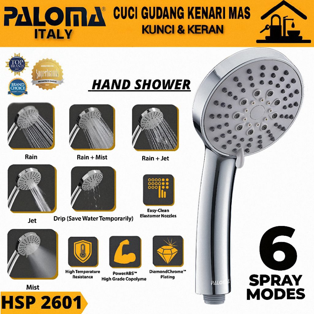 Jual PALOMA Hand Shower HSP 2601 Kepala Sower Mandi ABS Tahan Lama 6 ...