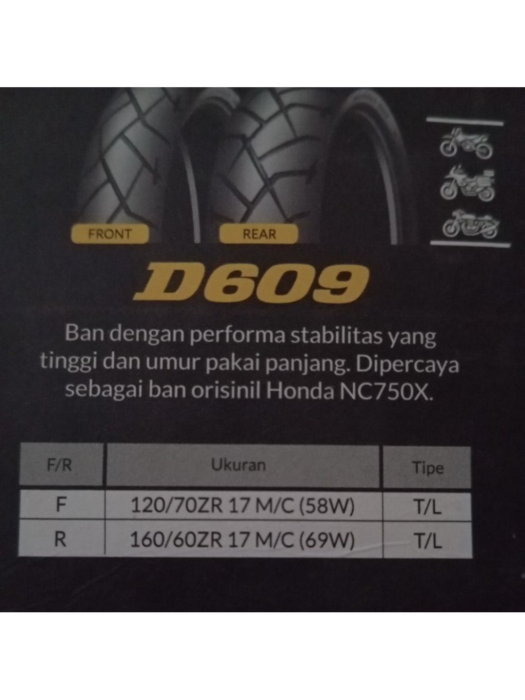 Jual Dunlop 120/70 ZR 17 M/C D609 T/L | Shopee Indonesia