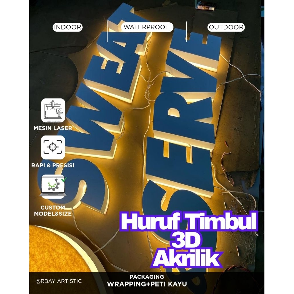 Jual Huruf Timbul 3D Akrilik LED Letter Sign Tulisan Logo Menyala Murah ...