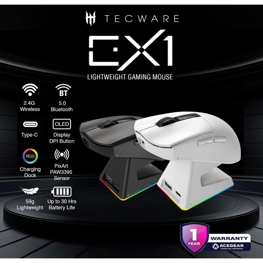 Jual TECWARE EX1 Lightweight Gaming Mouse | 26K DPI Wireless Mouse with ...