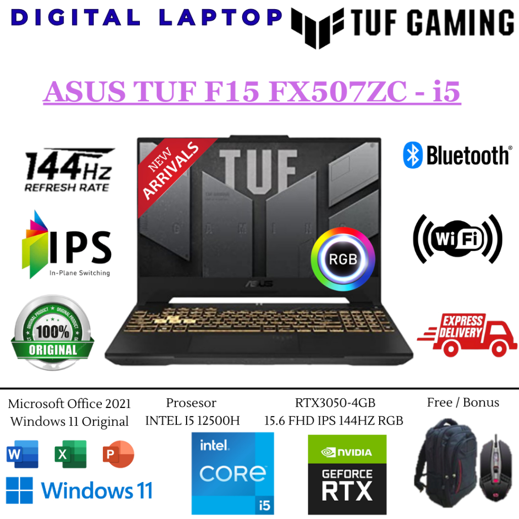 Jual Laptop Gaming ASUS TUF F15 FX507ZC RTX3050 Intel Core i5 12500H ...