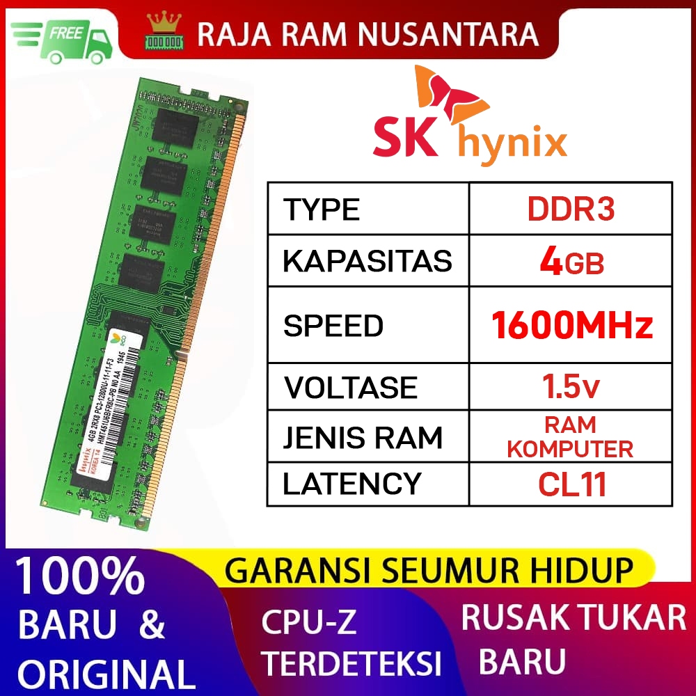 Jual RAM PC HYNIX DDR3 4GB 1600MHz PC 12800 1.5v ORI RAM KOMPUTER DDR3 ...