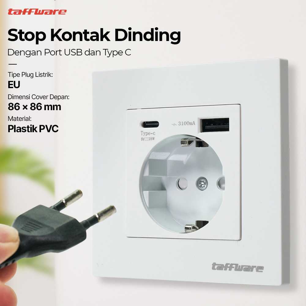 Jual Stop kontak Dinding USB Type C Soket Listrik Square Wall | Shopee ...