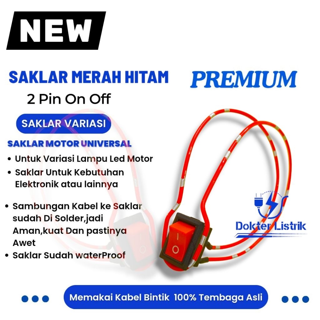 Jual Saklar Motor MERAH HITAM PREMIUM ON OFF kabel sudah di Solder ...