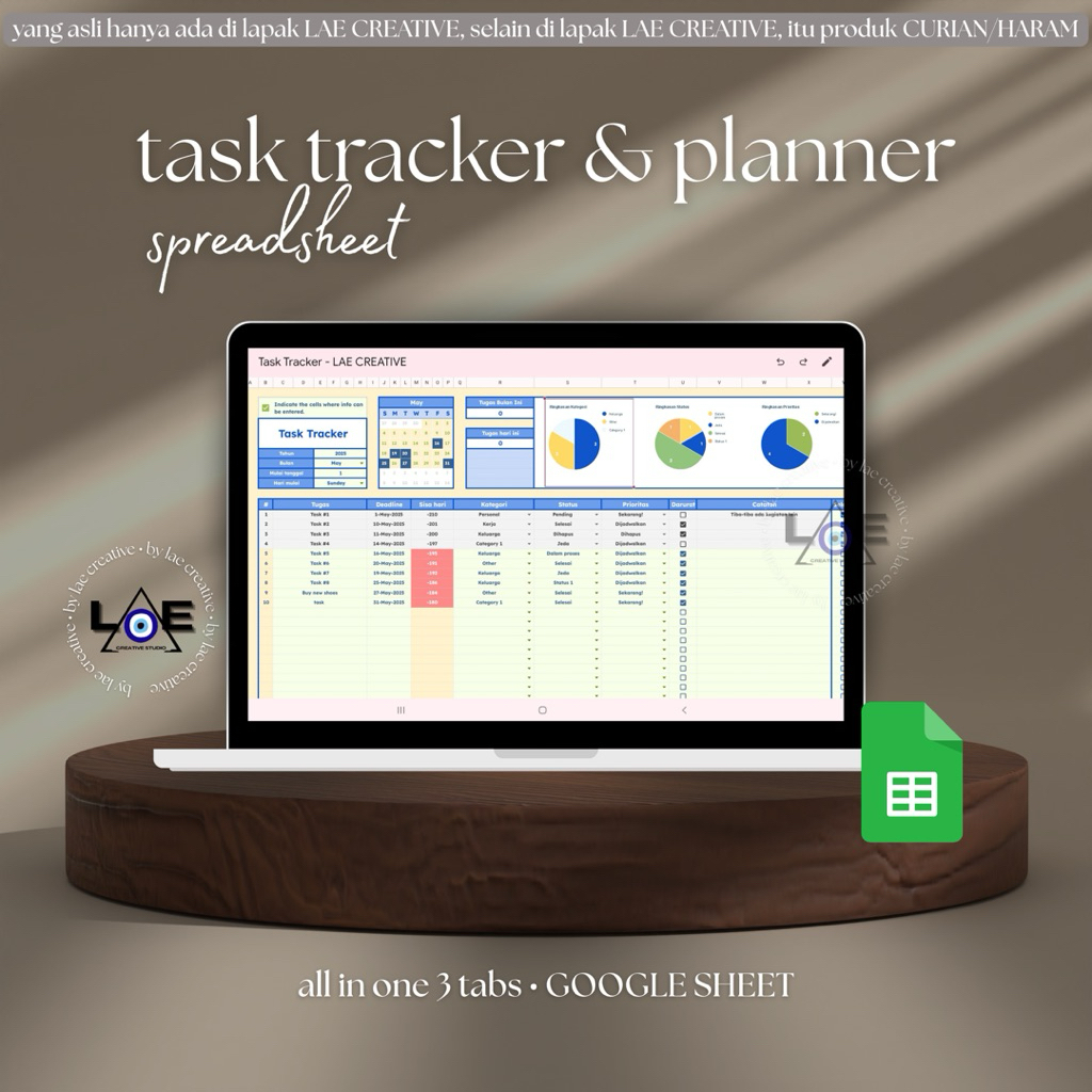 Jual Lae Creative - Task Tracker & Planner Spreadsheet | Checklist ...