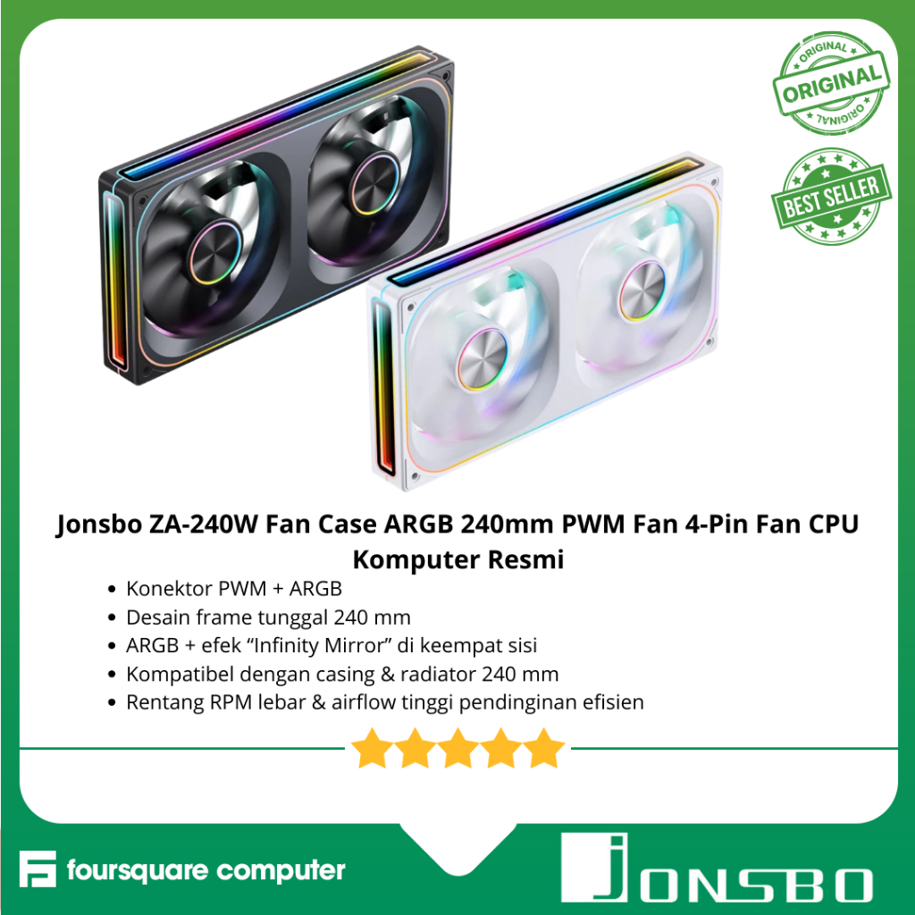 Jual Jonsbo ZA-240 Fan Case ARGB 240mm PWM Fan 4-Pin Fan CPU Komputer ...