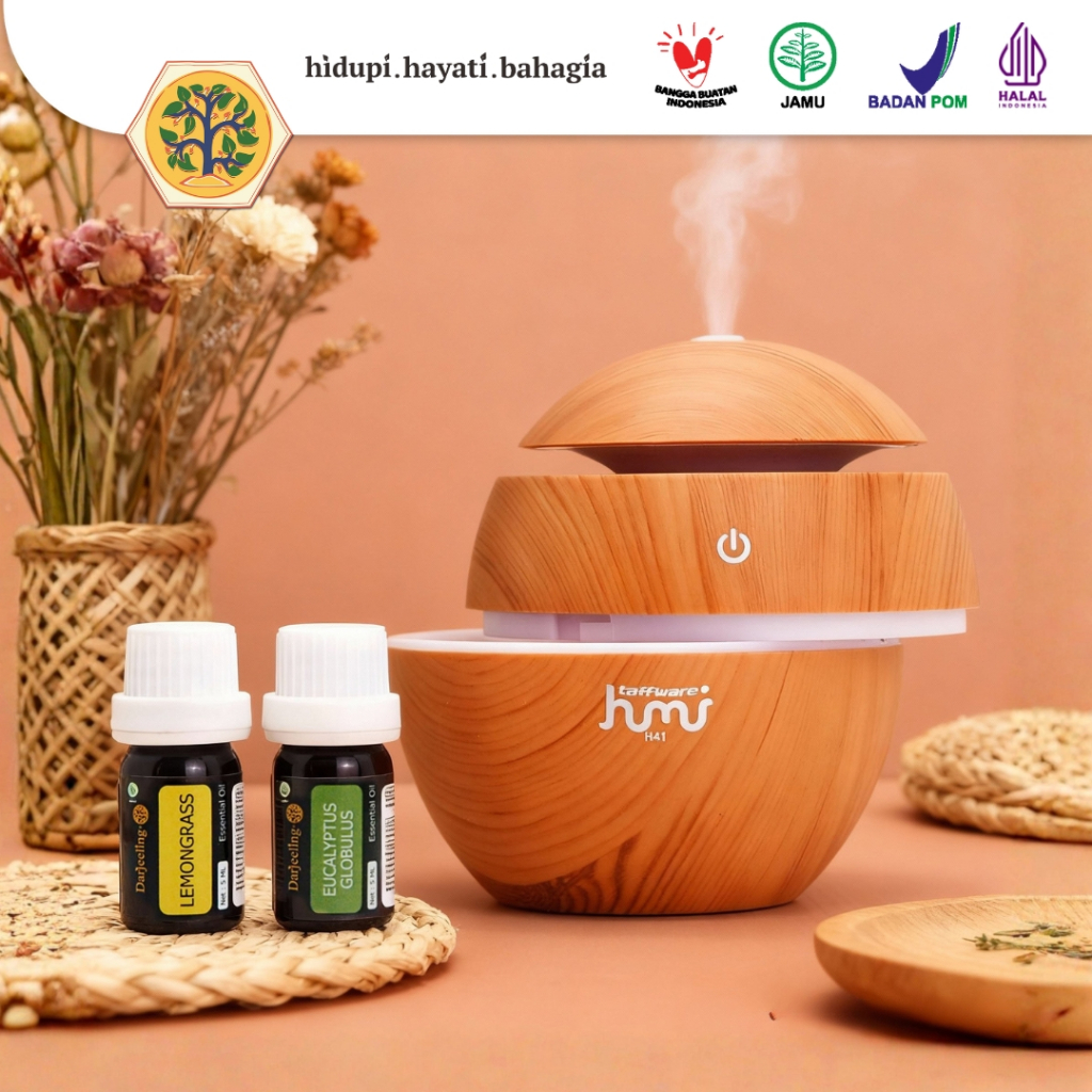 Jual HUMI Wood USB Humidifier Diffuser + Best Seller 2 x 5ml Pure ...