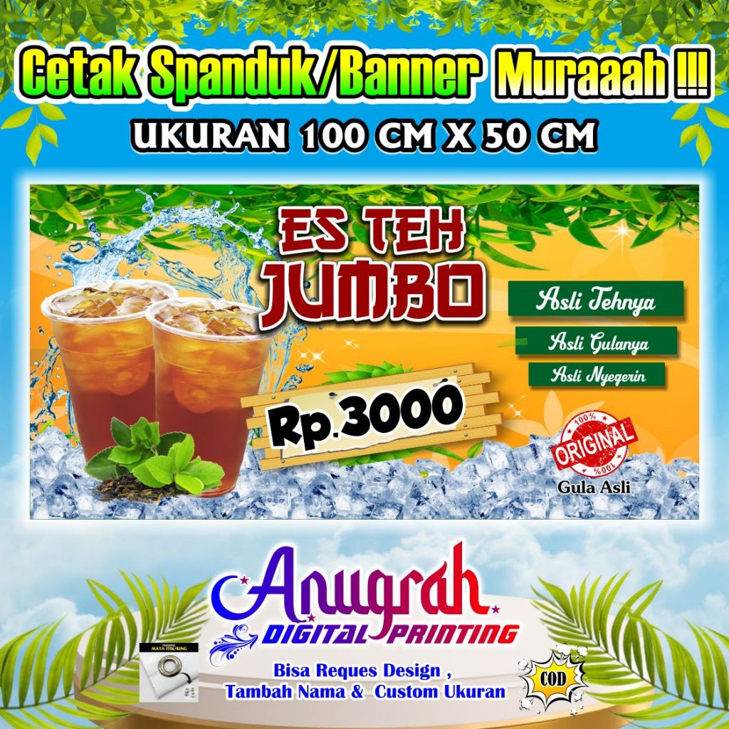 Jual Spanduk Banner Es Teh Jumbo Ukuran 100 cm x 50 cm | Shopee Indonesia