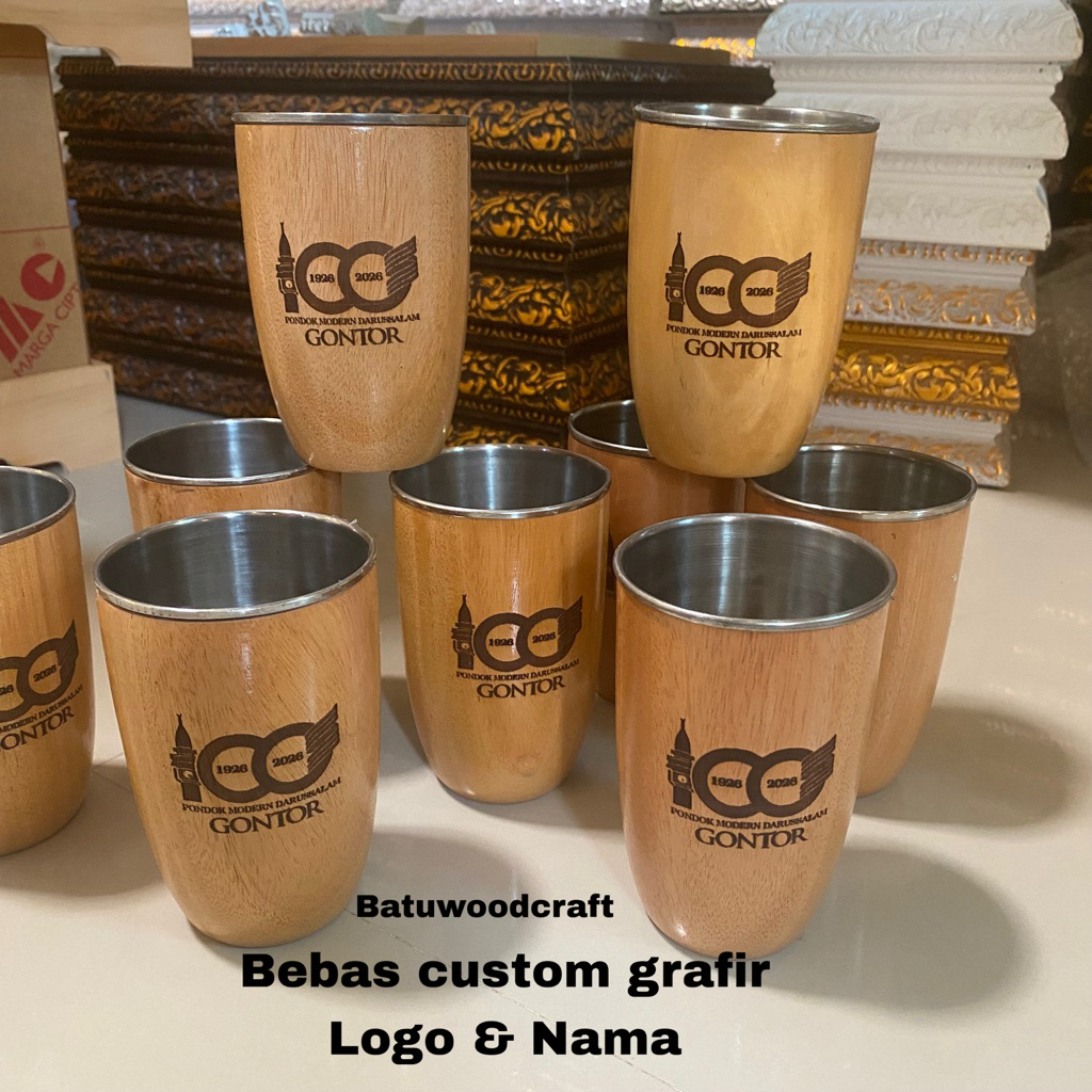 Jual Custom Grafir Gelas Stainless Kayu T11.5 Wooden Glass Bisa Custom ...