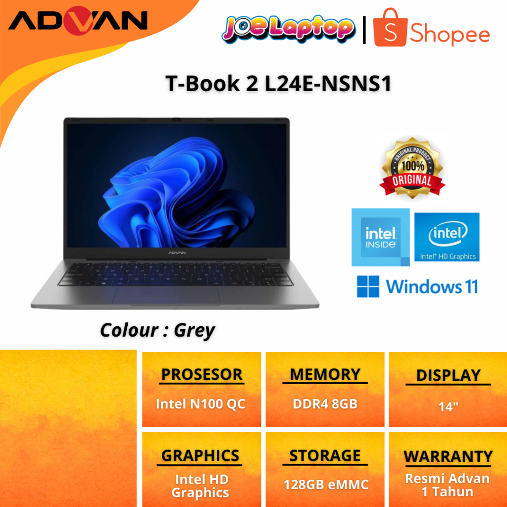 Jual Advan T-Book 2 L24E-NSNS1 Grey N100 Win11 | Shopee Indonesia