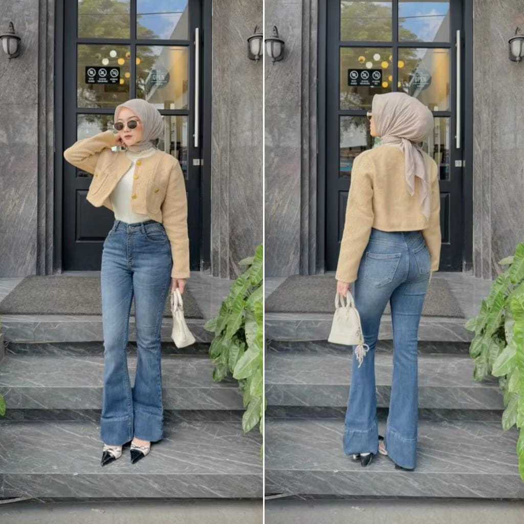 Jual HuseinM_Store - Jennie-Highwaist Cutbray Jeans Celana Flare ...