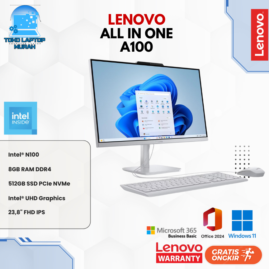 Jual Lenovo AIO A100 Intel N100 8GB RAM 512GB SSD 24 Inch Full HD ...