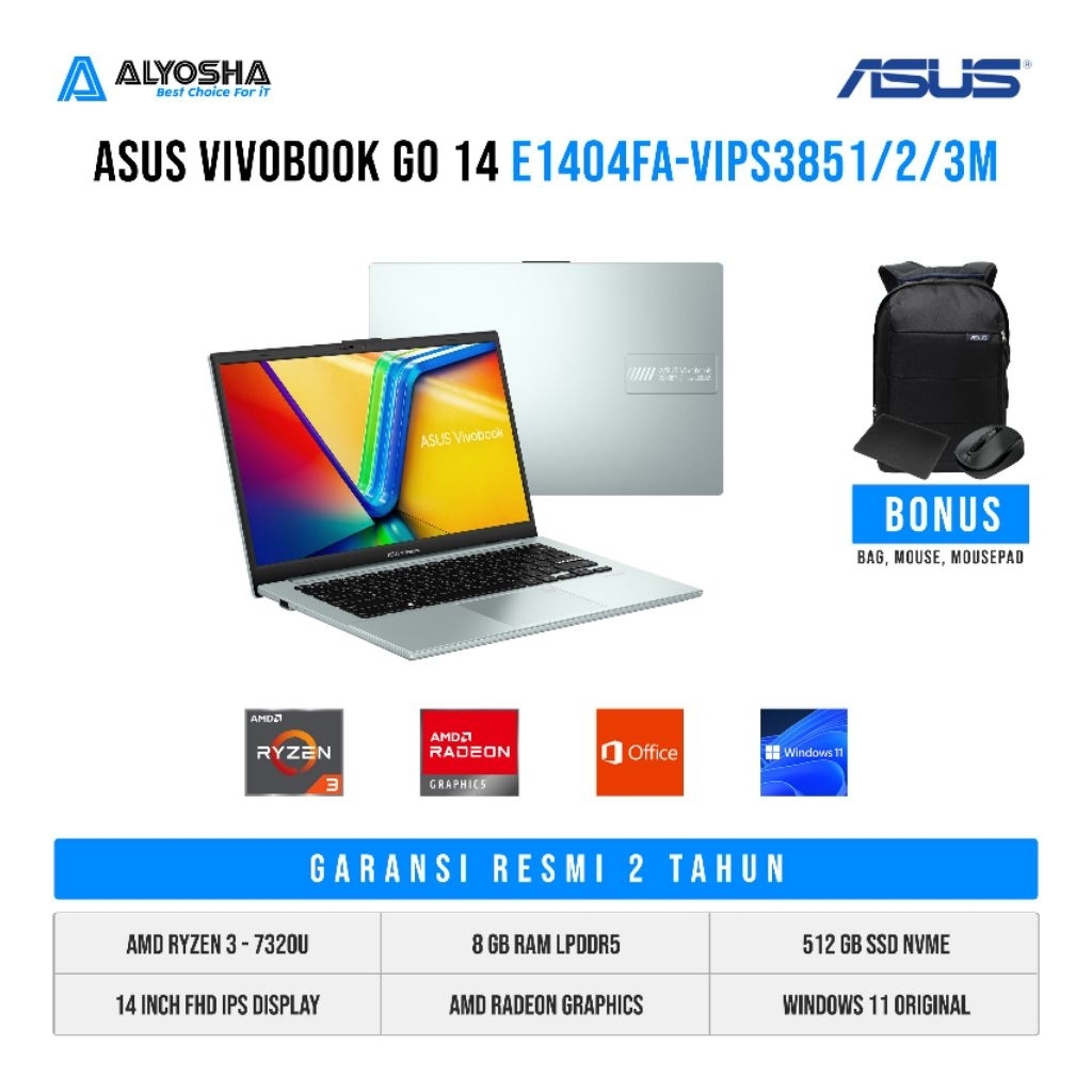 Jual Asus Vivobook Go 14 E1404FA Ryzen 3 7320U 8GB SSD 512GB 14 FHD W11 ...