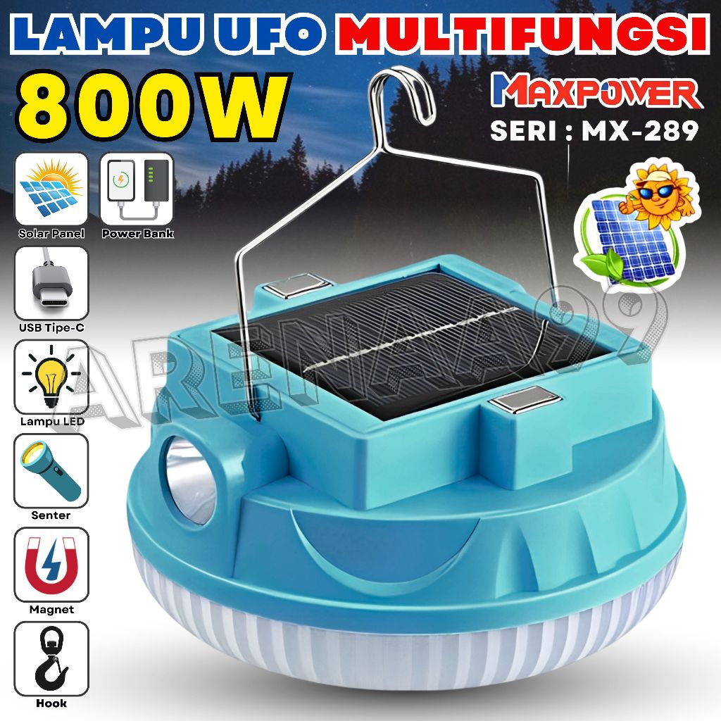 Jual LAMPU DARURAT LED UFO 800W PANEL SURYA POWER BANK USB TIPE-C Bisa Senter / Lampu ...