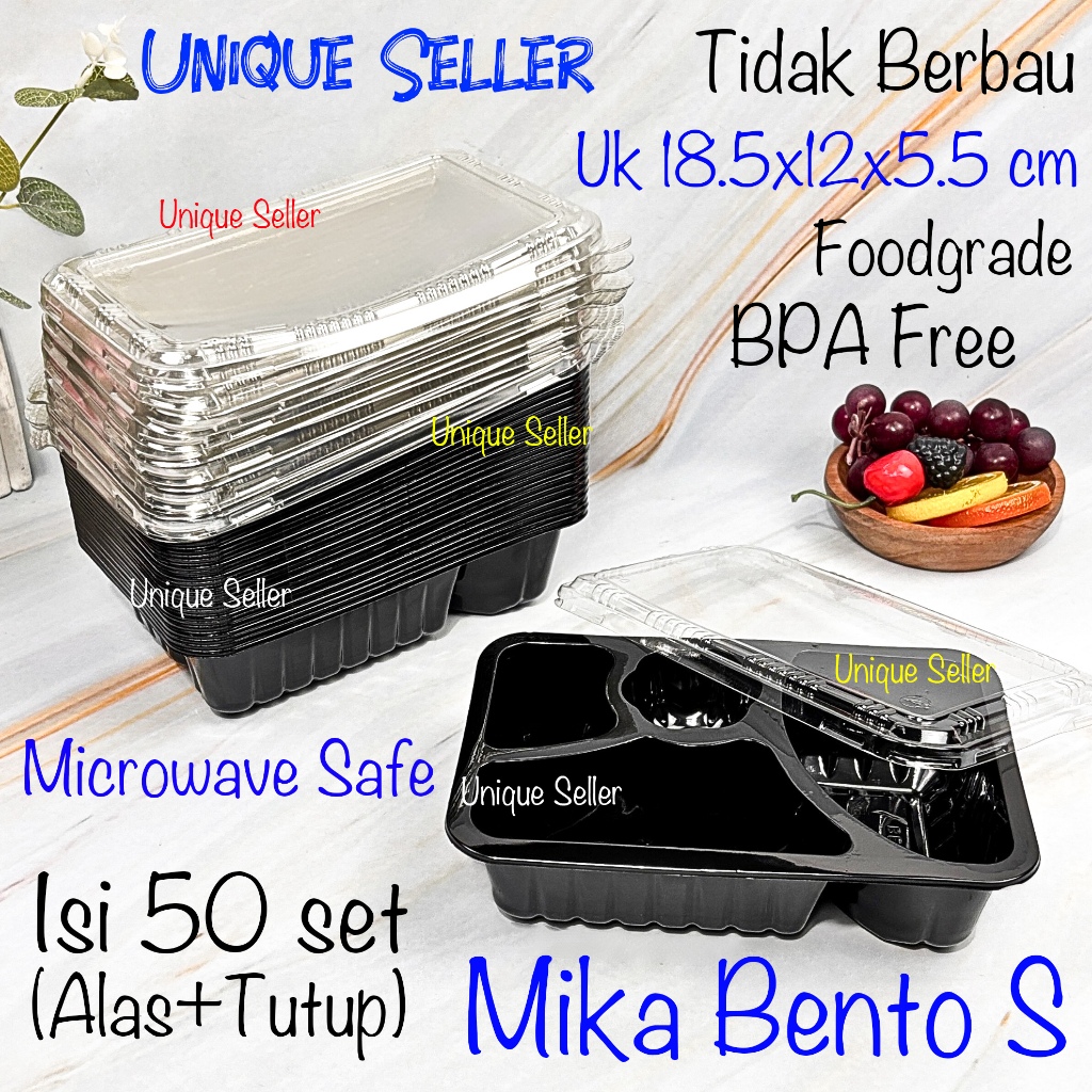 Jual [Isi50] Mika Bento Sekat 4 Small Kecil Tebal PET Tray Bento Snack ...