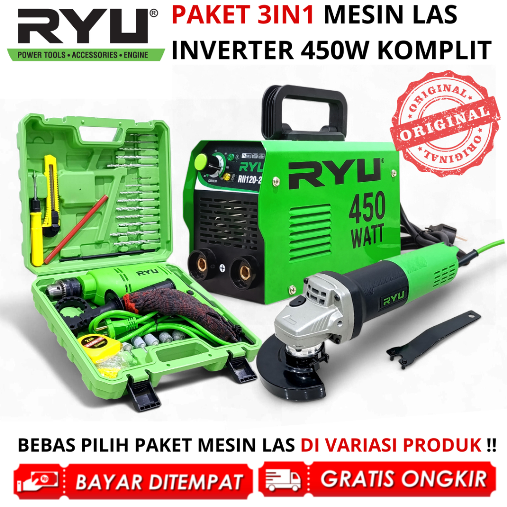 Jual RYU 3in1 MESIN BOR 13mm Impact Bobok SET Koper MESIN LAS Listrik ...