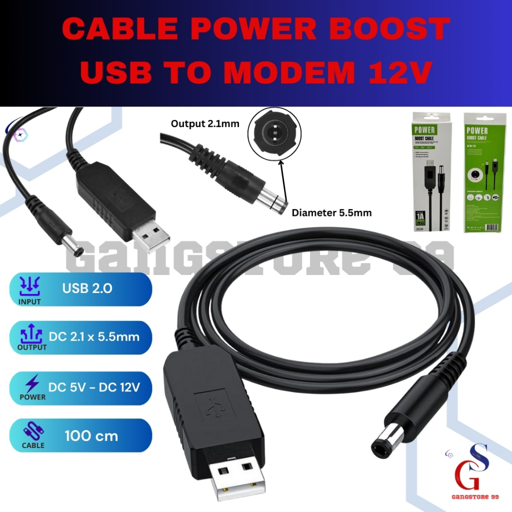 Jual Kabel USB DC 5V to DC 12V 1A Converter Adapter Modem Internet Wifi ...
